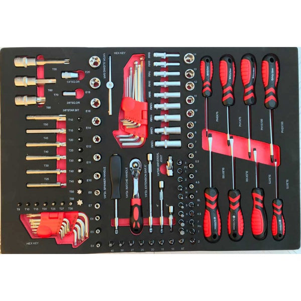 101 piece 1/4″ drive sockets, Screwdriver & Hex Star Key set in EVA Tr ...