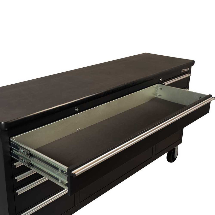 1.8M Black Powder Coated Steel Workbench, Mega Drawer Rolling Tool Che ...